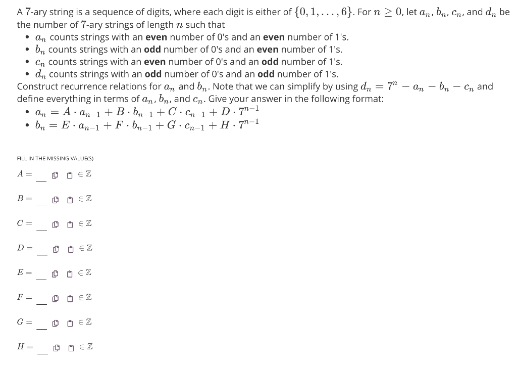 . A 7-ary string is a sequence of digits, where each | Chegg.com