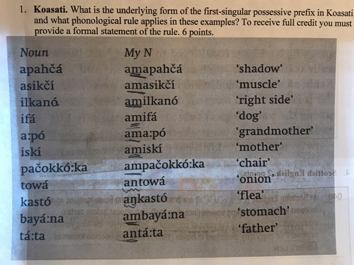 Koasati. What is the underlying form of the | Chegg.com