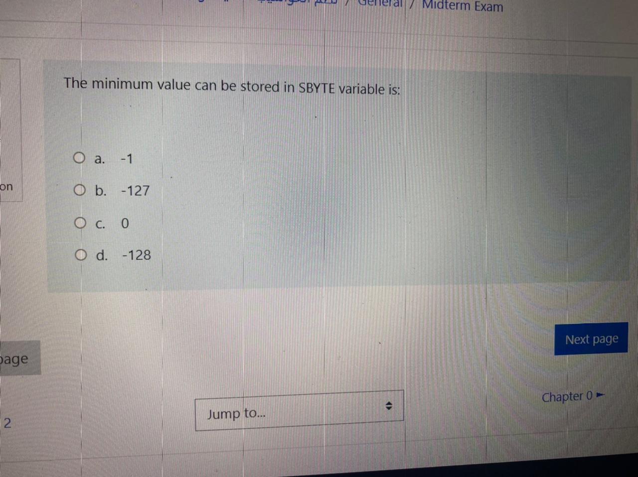 Solved Midterm Exam The minimum value can be stored in SBYTE | Chegg.com
