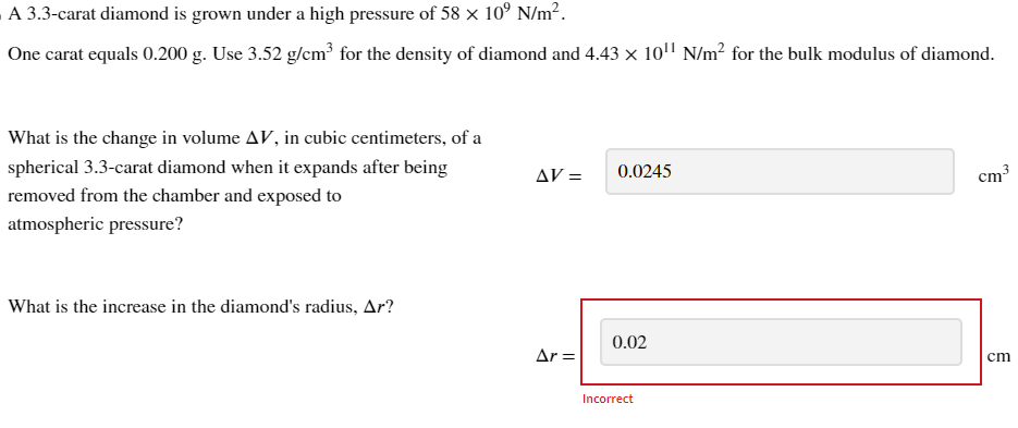 Solved A 3.3-carat diamond is grown under a high pressure of | Chegg.com