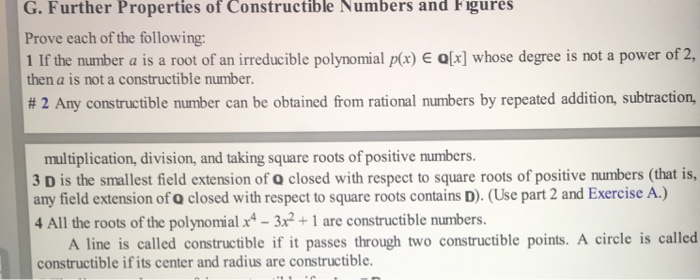 Solved Properties of Constructible Numbers and Figures G. | Chegg.com