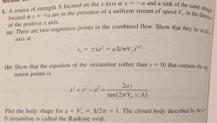 Solved A source of strength A located on the at x = -a and a | Chegg.com