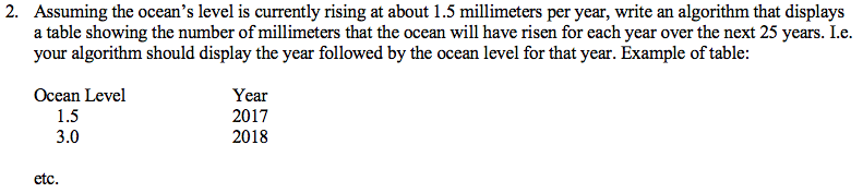 Solved 2. Assuming the ocean's level is currently rising at | Chegg.com