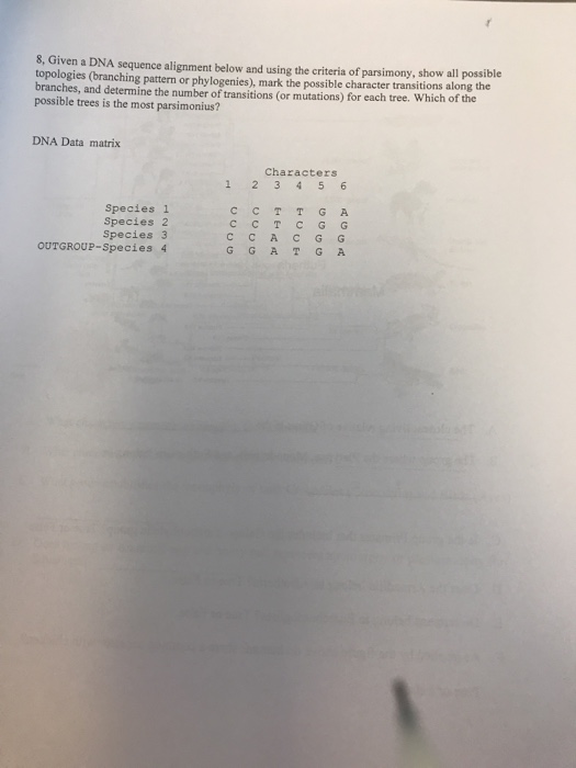 Solved 8, Given a DNA sequence alignment below and using the | Chegg.com