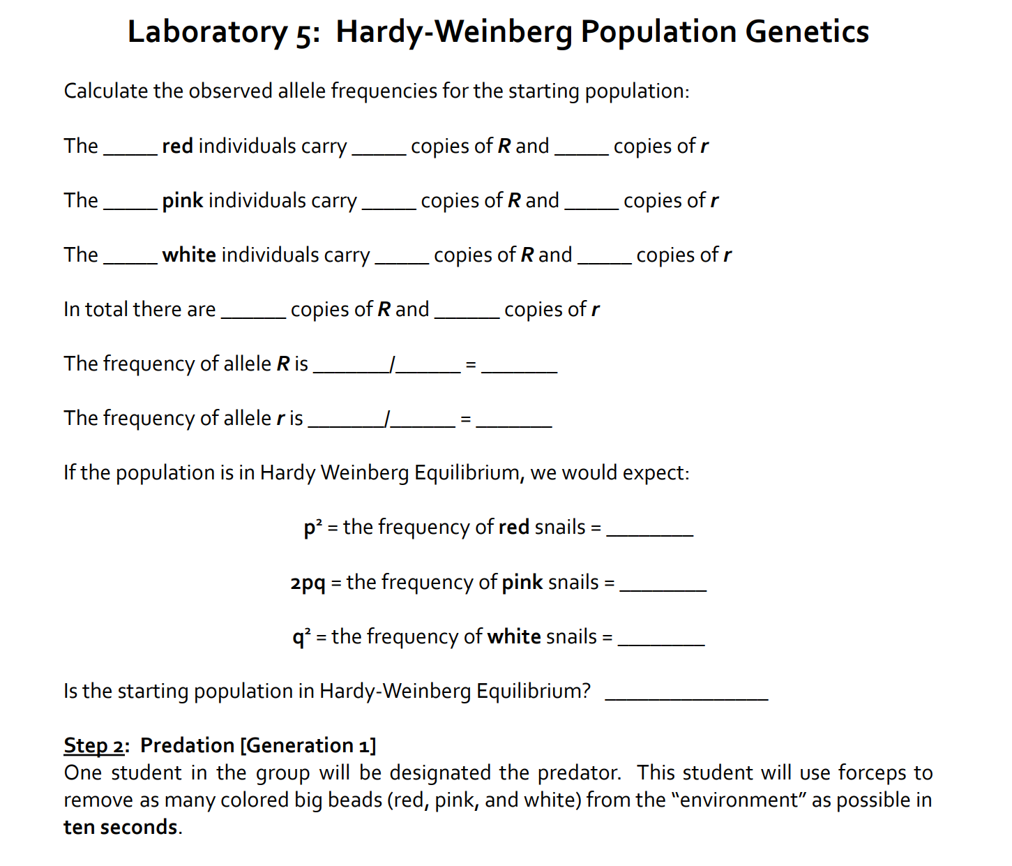 Solved Laboratory 5: Hardy-Weinberg Population | Chegg.com