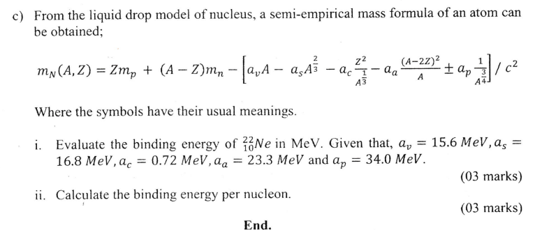 Solved From the liquid drop model of nucleus, a | Chegg.com
