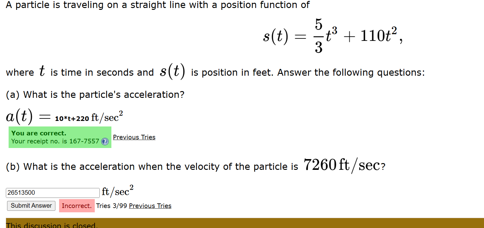 Solved s(t)=35t3+110t2 where t is time in seconds and s(t) | Chegg.com