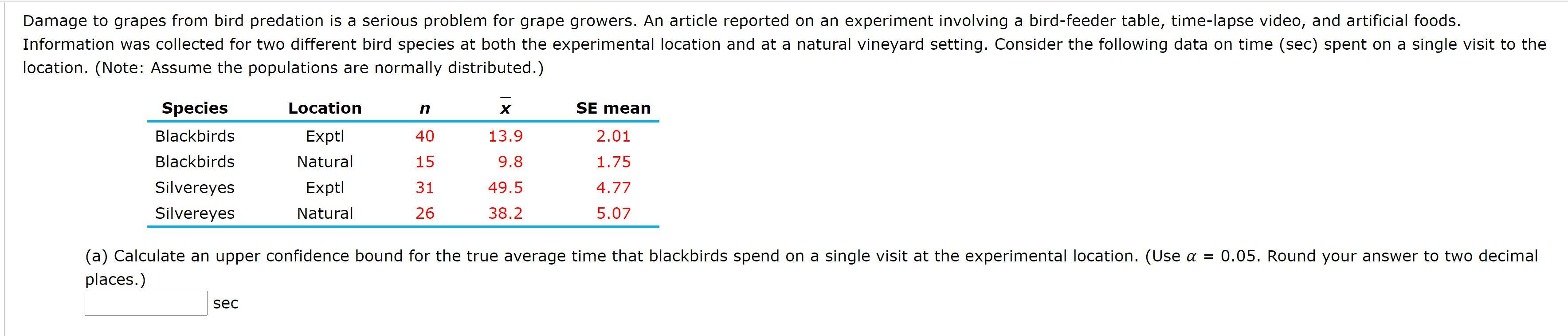 Solved Damage to grapes from bird predation is a serious | Chegg.com