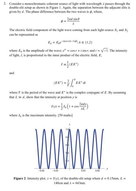 Solved 2. Consider a monochromatic coherent source of light | Chegg.com