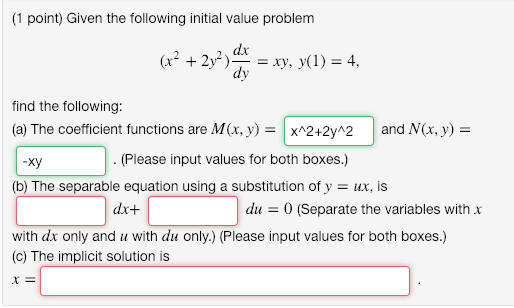 Solved (1 point) Given the following initial value problem | Chegg.com