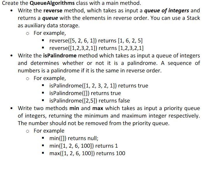 Solved Create The Queue Algorithms Class With A Main Method 6356