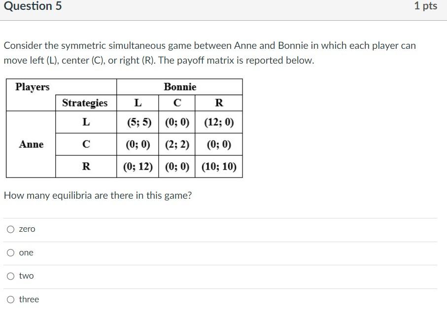 Solved Consider the symmetric simultaneous game between Anne | Chegg.com