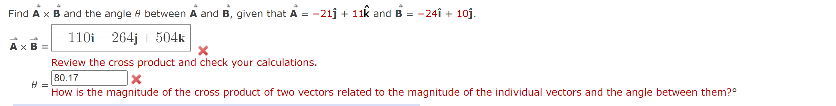 Solved Find vec(A)×vec(B) ﻿and the angle θ ﻿between vec(A) | Chegg.com