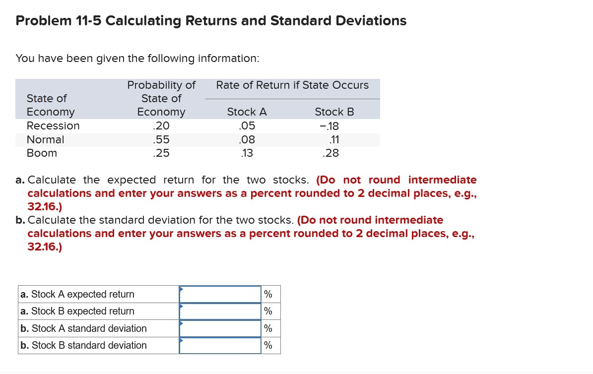 Solved Problem 11-5 ﻿Calculating Returns and Standard | Chegg.com
