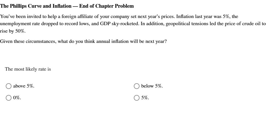 Solved The Phillips Curve and Inflation - ﻿End of Chapter | Chegg.com
