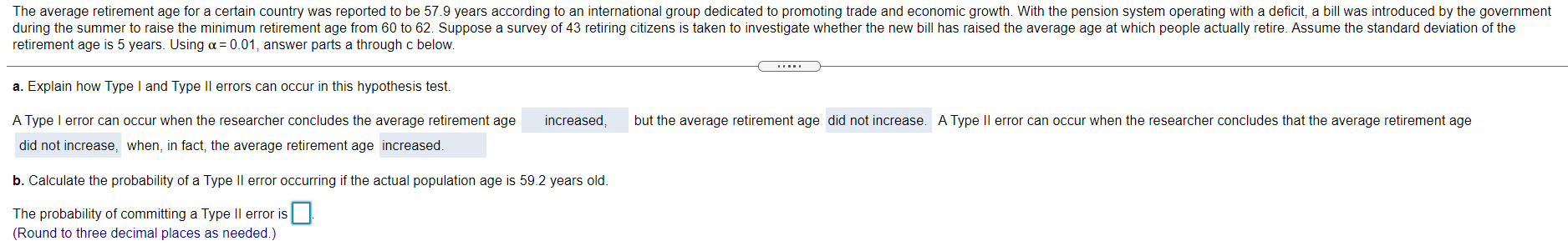 Solved C. Calculate the probability of Type II error | Chegg.com