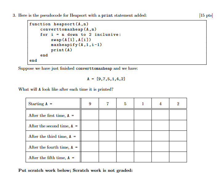 Solved 3. ﻿Here is the pseudocode for Heapsort with a print | Chegg.com