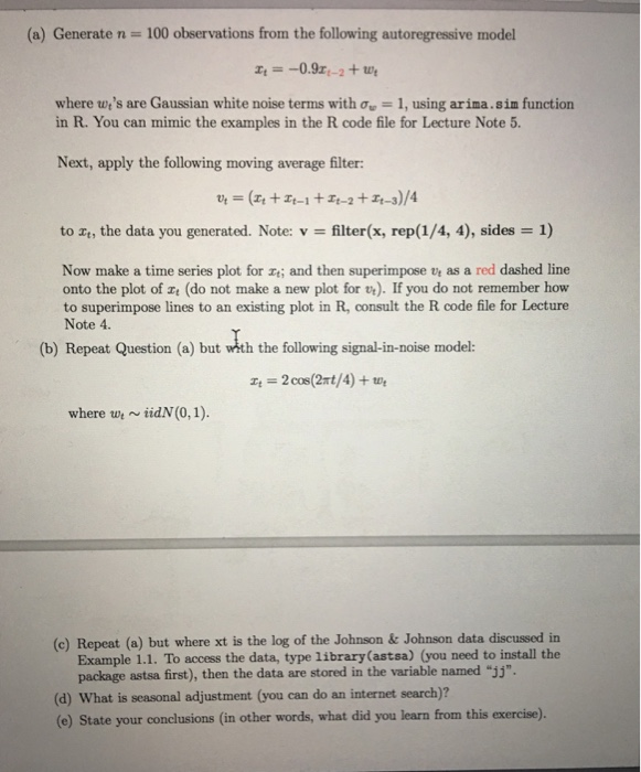 (a) Generate n = 100 observations from the following | Chegg.com