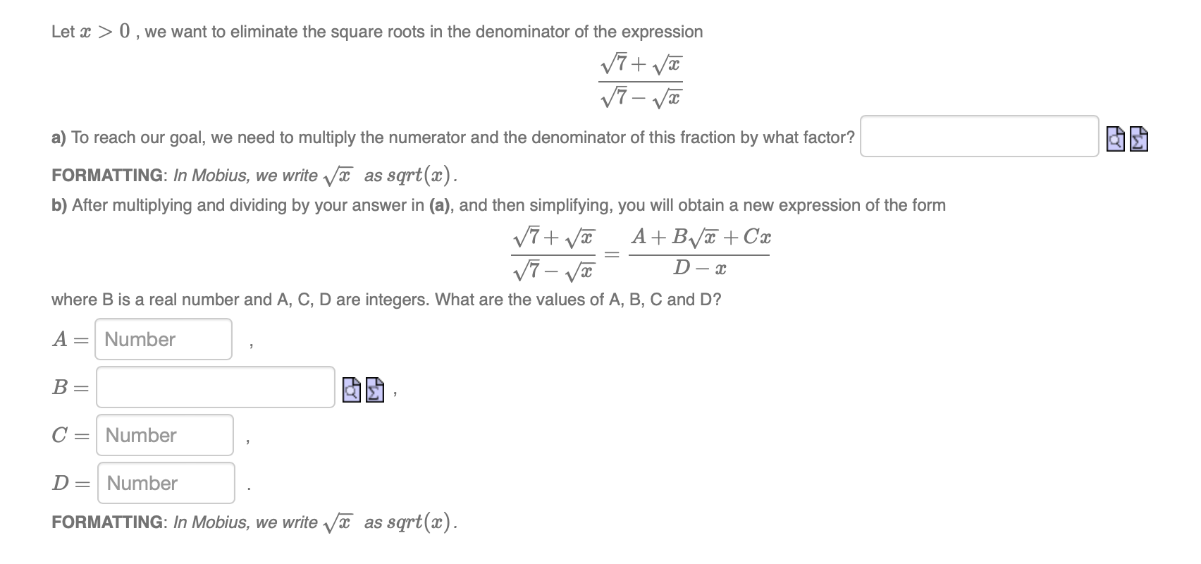 Solved Let x>0, we want to eliminate the square roots in the | Chegg.com