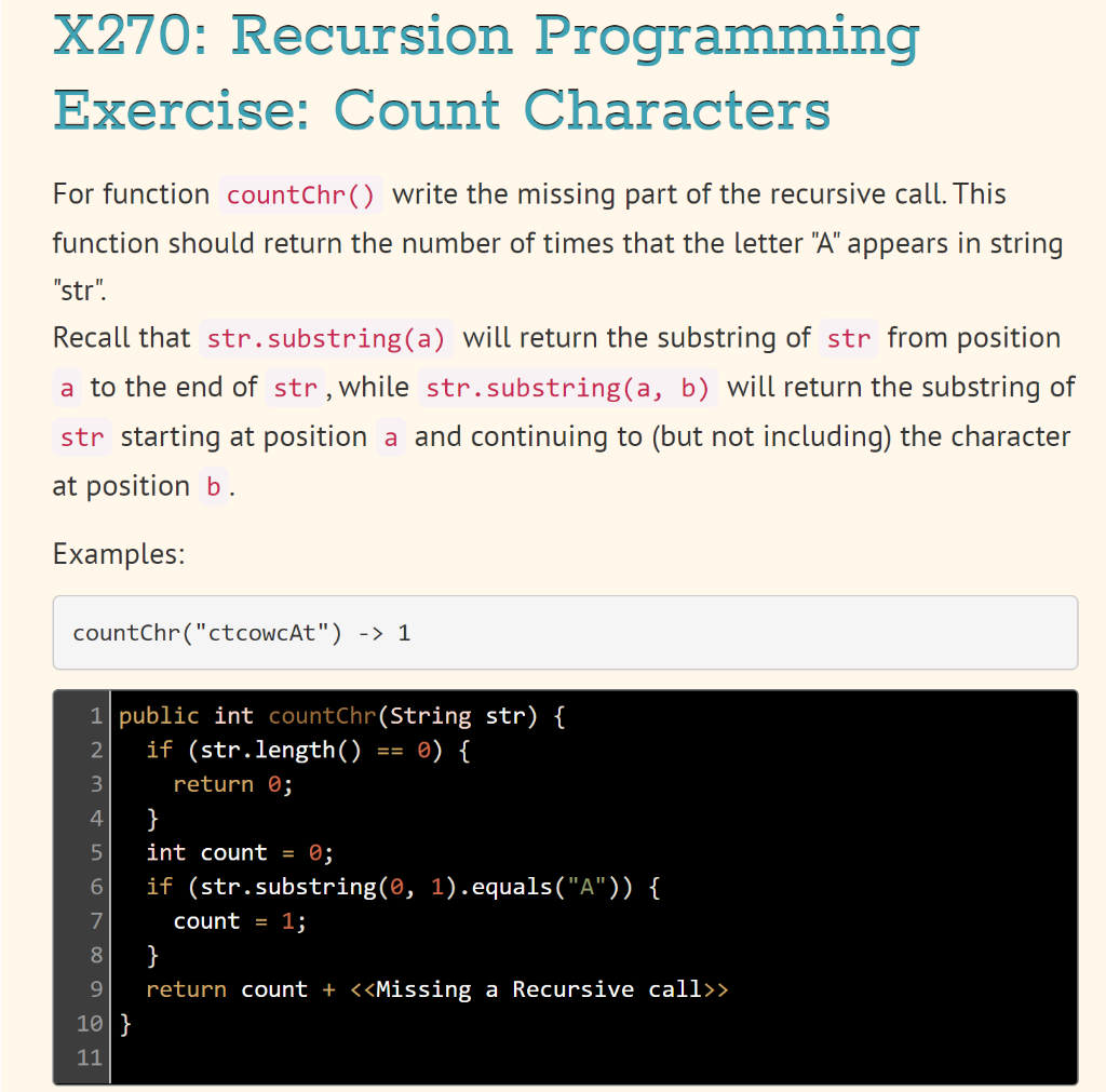 Solved X270 Recursion Programming Exercise Count Chegg