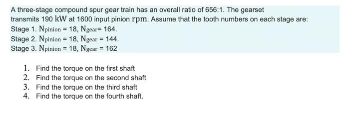 Solved A three-stage compound spur gear train has an overall | Chegg.com