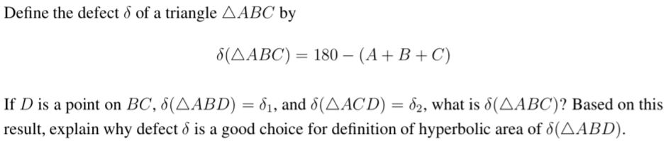 Solved Define the defect 8 of a triangle AABC by 8(AABC) = | Chegg.com