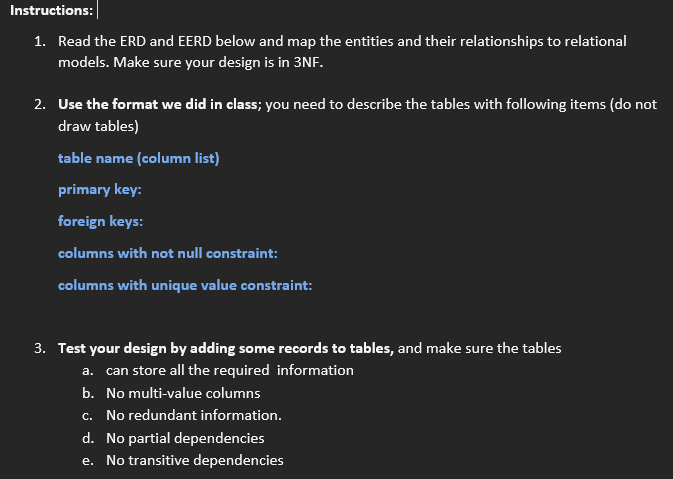 Solved Instructions: 1. Read the ERD and EERD below and map | Chegg.com