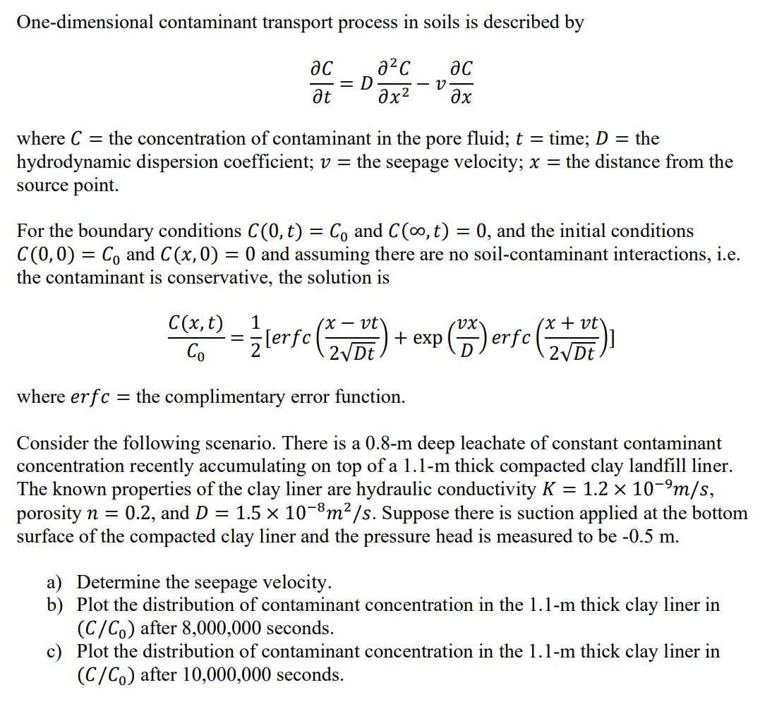 One-dimensional contaminant transport process in | Chegg.com