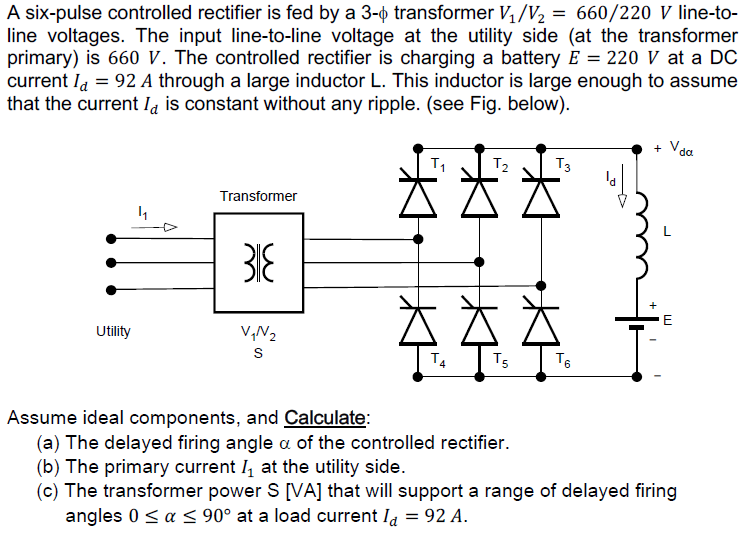 Solved A six-pulse controlled rectifier is fed by a 3-phase | Chegg.com