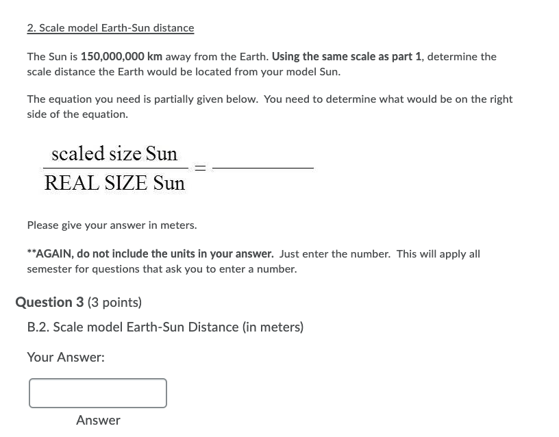 2. Scale model Earth-Sun distance The Sun is | Chegg.com