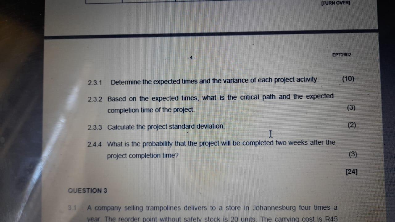 23.1 Determine the expected times and the variance of | Chegg.com