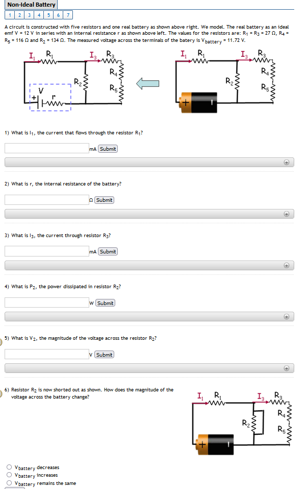 Solved Non-Ideal Battery 1 2 3 4 5 6 7 A circuit is | Chegg.com
