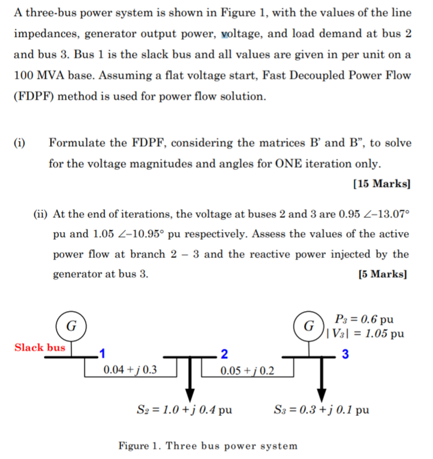 Solved A three-bus power system is shown in Figure 1, with | Chegg.com