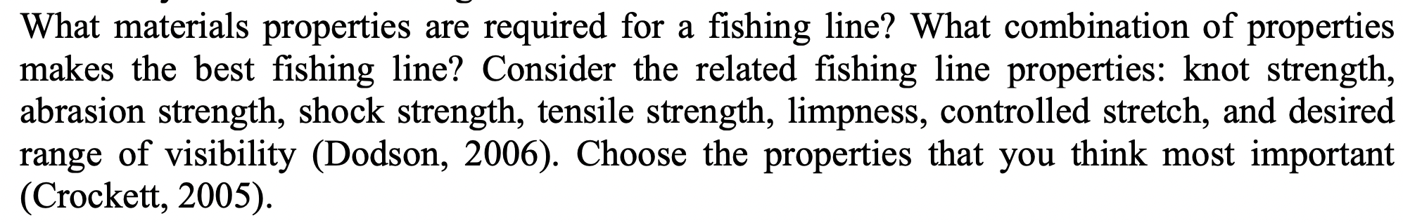 Solved What materials properties are required for a fishing | Chegg.com