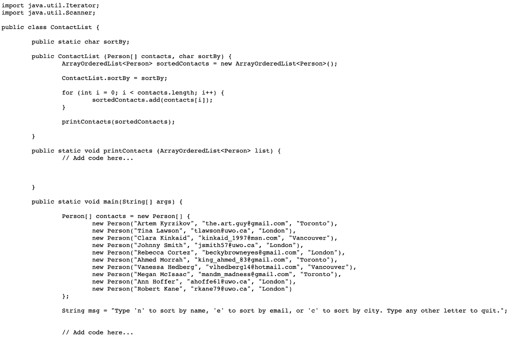 Solved 1. Open Person.java and ContactList.java in Eclipse | Chegg.com
