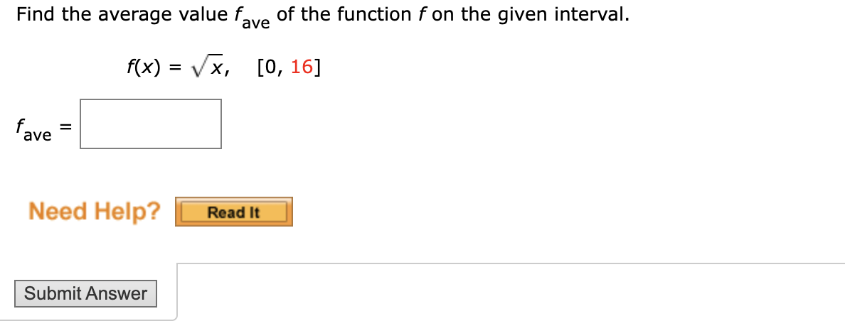 Solved Find the average value fave of the function f on the | Chegg.com