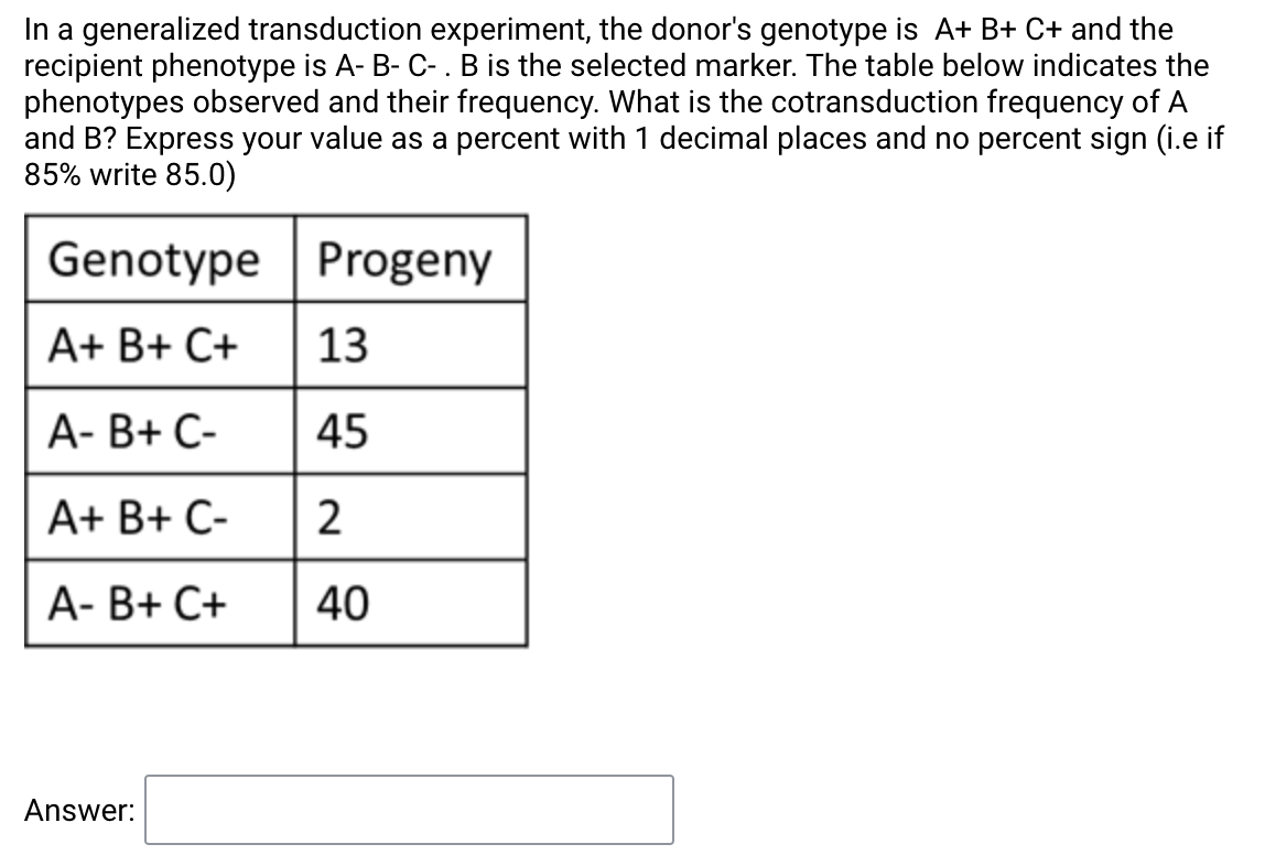 In a generalized transduction experiment, the donor's | Chegg.com