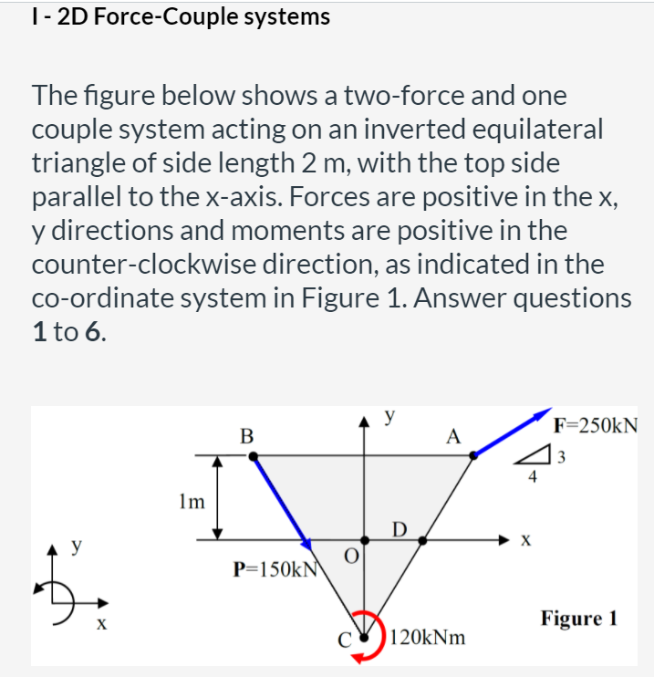 Solved 1 - 2D Force-Couple systems The figure below shows a | Chegg.com