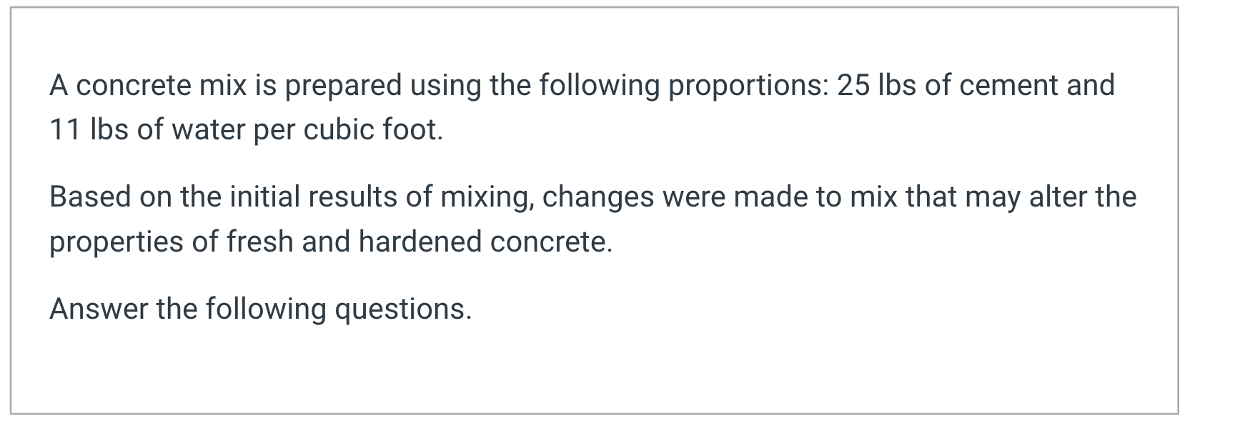 A concrete mix is prepared using the following | Chegg.com