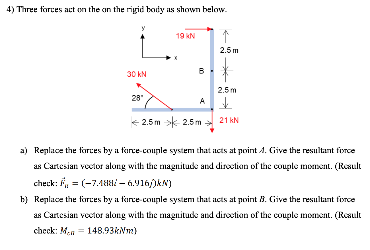 Solved 4) Three forces act on the on the rigid body as shown | Chegg.com