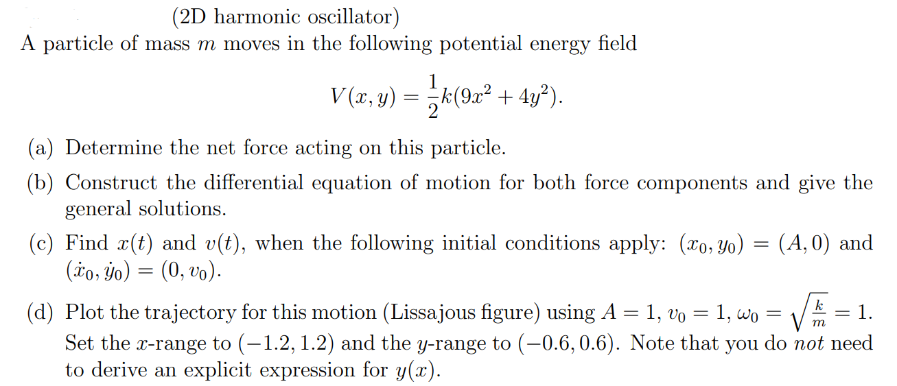 Solved (2D harmonic oscillator) A particle of mass m moves | Chegg.com