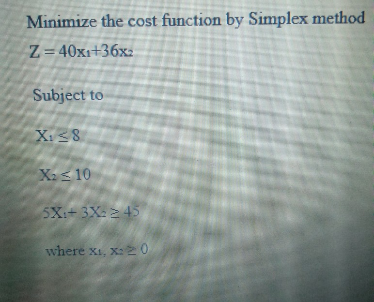 Solved Minimize the cost function by Simplex method | Chegg.com