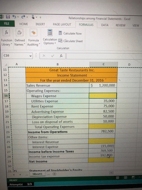 Solved Financial Statements using Excel's SUM Function and | Chegg.com