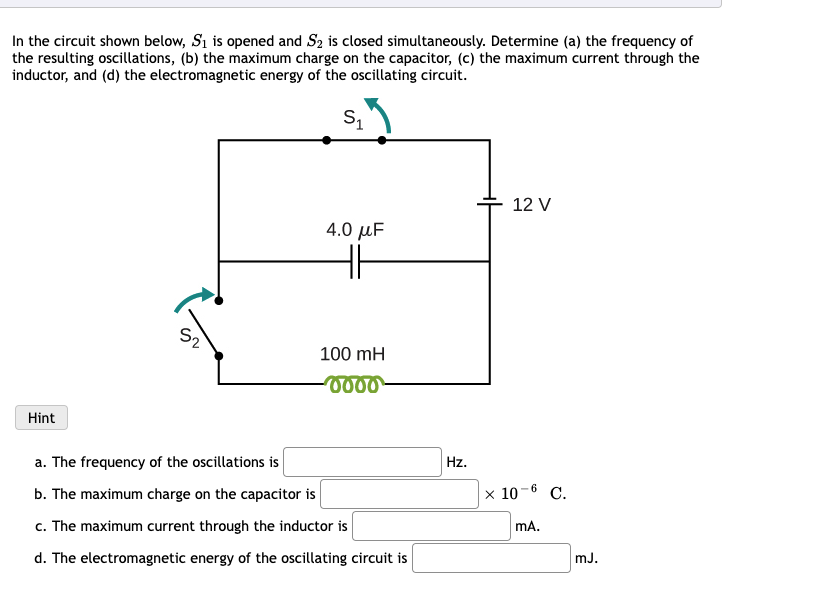 Solved In the circuit shown below, S1 is opened and S2 is | Chegg.com