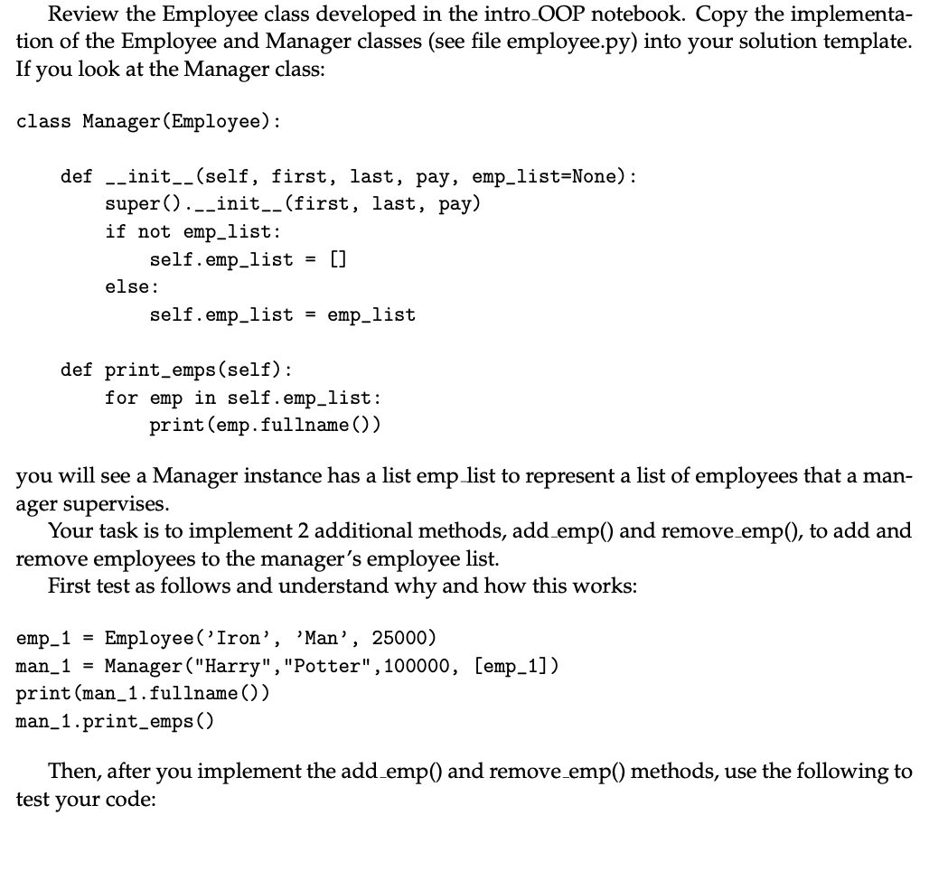 Solved Review the Employee class developed in the intro-OOP | Chegg.com