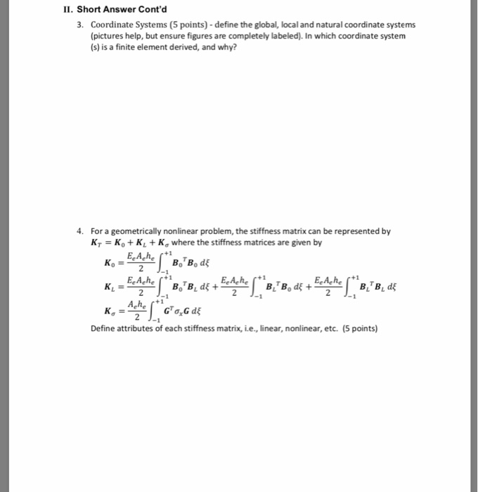 Solved II. Short Answer Cont'd 3. Coordinate Systems (5 | Chegg.com