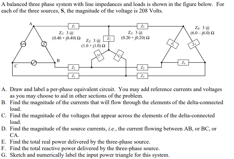 Solved A balanced three phase system with line impedances | Chegg.com