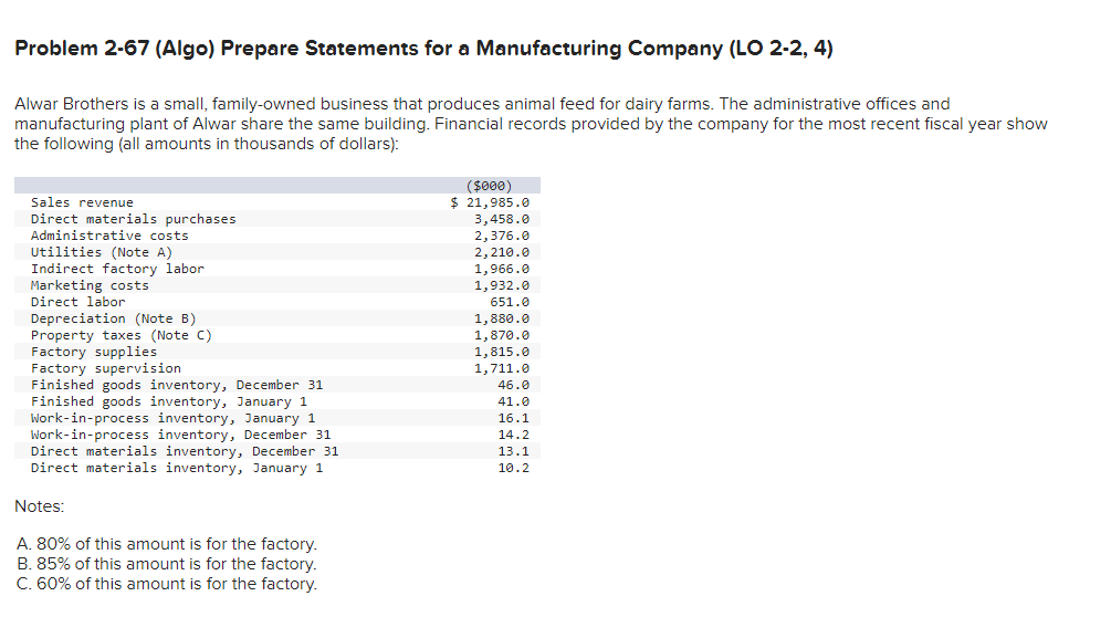 Solved Problem 2-67 (Algo) Prepare Statements for a | Chegg.com