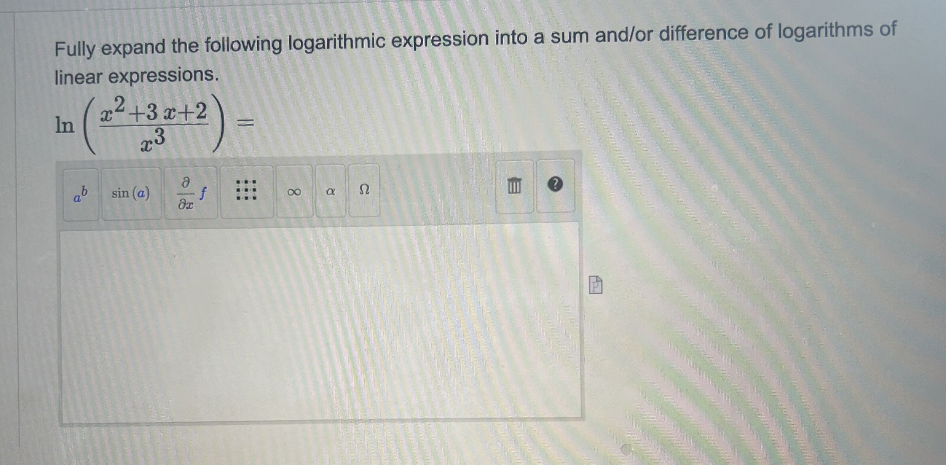 Solved Fully expand the following logarithmic expression | Chegg.com