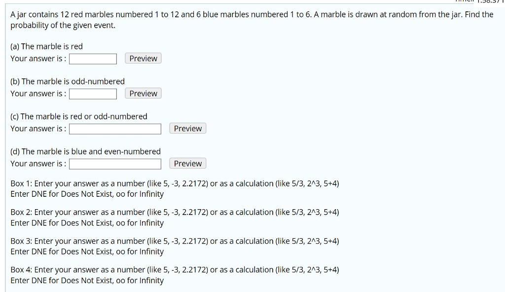 Solved A jar contains 12 red marbles numbered 1 to 12 and 6 | Chegg.com